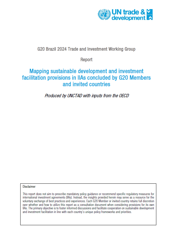 UNCTAD Report Mapping Sustainable Development and Investment Facilitation Provisions in G20 IIAs ...